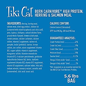 Tiki Cat Born Carnivore High Protein, Herring & Salmon Meal, Grain-Free Baked Kibble to Maximize Nutrients, Dry Cat Food, 5.6 lbs. Bag