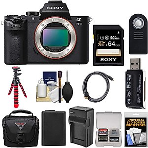 Sony Alpha A7 II Digital Camera Body with 64GB Card + Case + Battery & Charger + Tripod + Kit