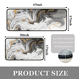 White Marble Kitchen Rugs and Mats Non Skid Washable Absorbent Stain Resistant,Durable and Easy to Clean,Kitchen Rug Set of 2 Marble Kitchen Deco 17"x47"+17"x30"