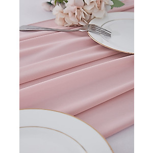 BEDDEB 10 Pack Dusty Rose Chiffon Table Runner 10Ft Sheer Wedding Table Runner 29x120 Inches Romantic Tulle Table Runner for Rustic Wedding Decor Birthday Party Bridal Baby Shower Table Decoration