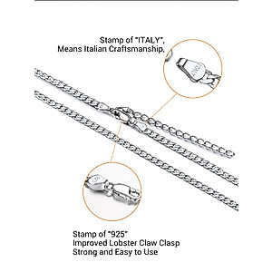 PROSTEEL 925 Sterling Silver Chain Necklace for Men Cuban Link Chains Necklace Dainty 14 inch Mens Layered Necklaces