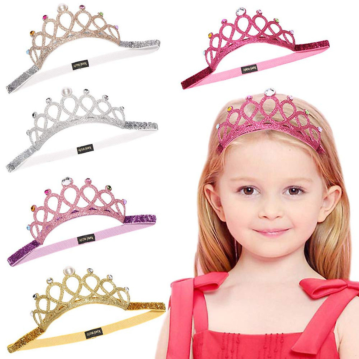 Baby Girl Rhinestone Crown Headbands Toddler Princess Tiara Crown Headband Set Hair Accessories for Birthday Party Shower Photograph