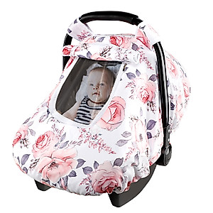 Car Seat Covers for Babies, Winter Carseat Cover Girls, Mink Infant Car Seat Canopy, Cozy & Warm Cover, Pink Floral