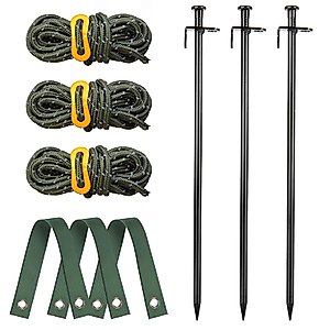 Tree Stake Kit, Fetanten 15.8 Inch Heavy Duty Steel Tree Stakes and Supports Kit for Leaning Trees Against Strong Wind, with 3 Pieces Tree Straps and Rope (13.12 Feet) Perfect Tree Straightening