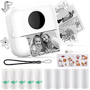HuiJuKeJi Mini Sticker Printer Bluetooth Smart Pocket Inkless Thermal Printer with 10 Rolls Thermal Paper and Sticker for iOS&Android, Portable Receipt Printer for Photo Journal Notes Memo