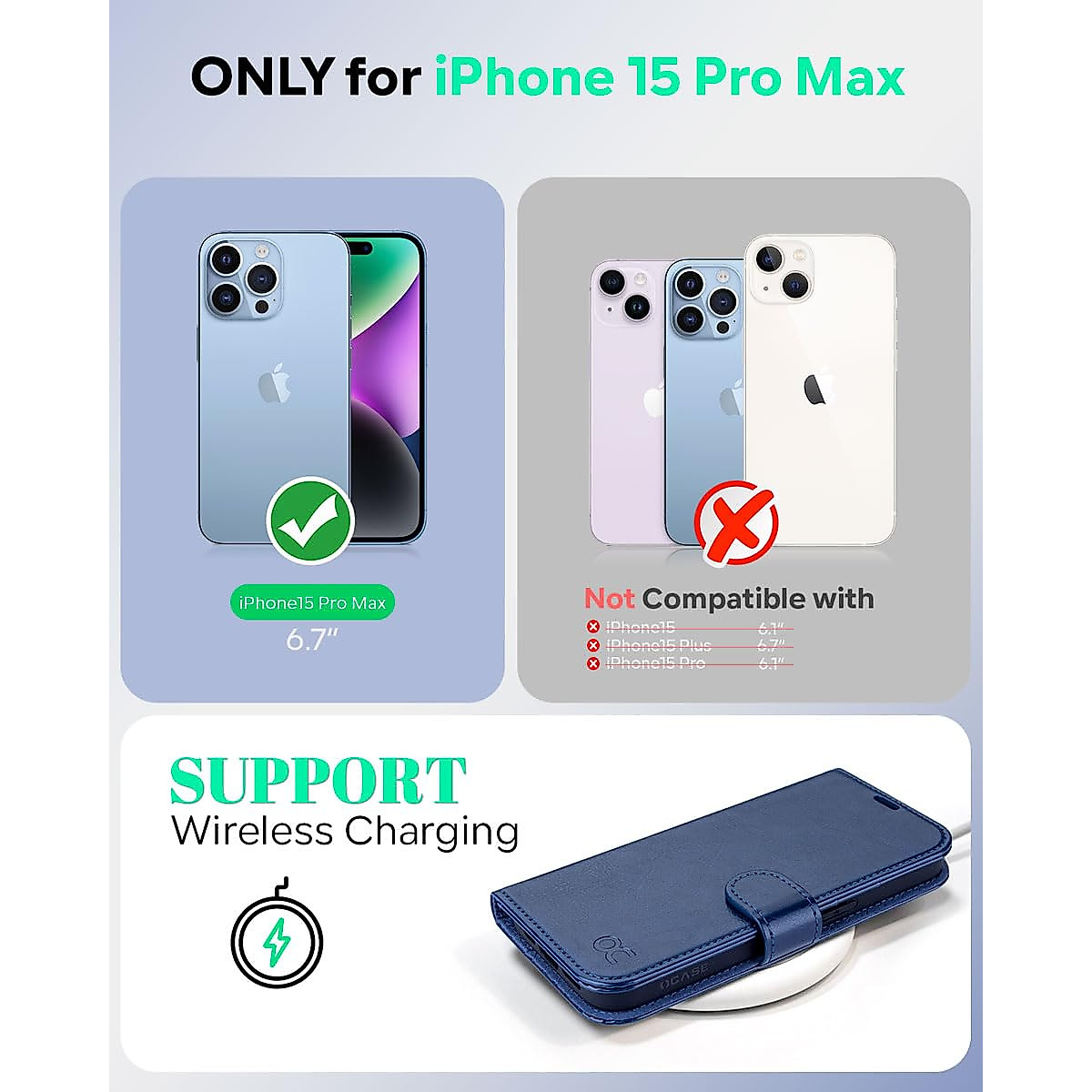 OCASE Compatible with iPhone 15 Pro Max Case Wallet Case, PU Leather Flip Folio Case with Card Holders RFID Blocking Kickstand Shockproof Phone Cover 6.1 Inch 2023, Blue