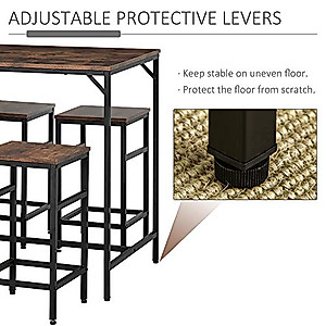 HOMCOM 5-Piece Industrial Dining Table Set, Bar Table & 4 Stools Set, Space Saving for Pub & Kitchen, Black/Brown