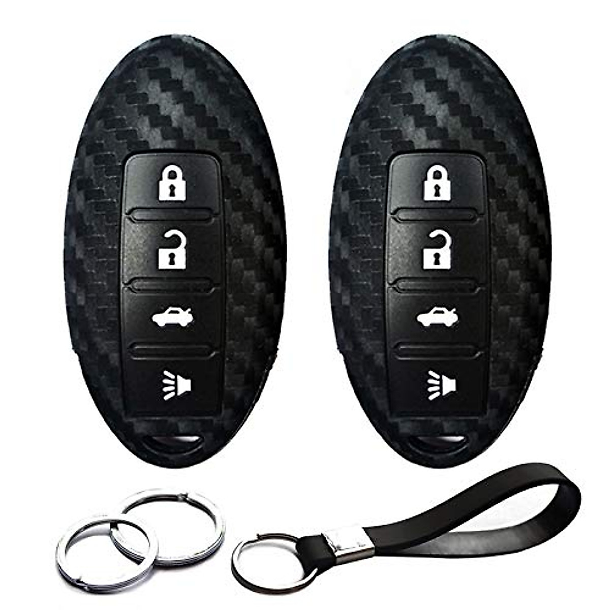 2pcs Compatible with Nissan 4 Buttons Smart Carbon Fiber Looks Silicone Case Remote Key Fob Cover for 2002-2018 Nissan 350Z Altima Armada GT-R Maxima Murano Quest Sentra, Infiniti FX35 FX37 Q40 Q45