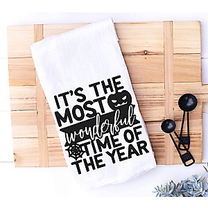 Handmade Funny Kitchen Towel - 100% Cotton Autumn It's The Most Wonderful Time of the Year Kitchen Towel - 28x28 Inch for Chef Housewarming Pumpkin Birthday Gift (It's the Most Wonderful Time...)