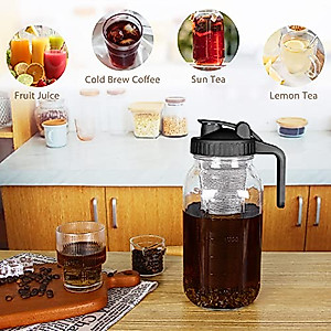 VA1KENE 64oz Cold Brew Coffee Maker - Mason Jar Pitcher With Lid and Spout,No Leaks Iced Coffee Maker With Stainless Steel Filter,Cold Brew Mason Jar for Coffee,Ice Tea,Lemonade and Cold Brew,(Black)