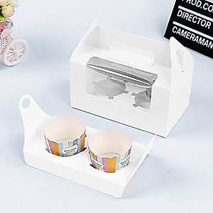 20 Pcs Cupcake Boxes, 2 Holders Cupcake Containers Muffins Cupcakes Carriers Holder Pastry Containers Favor Candy Treat Boxs Bakery Boxes with Window & Handle for Wedding Birthday Party (White)