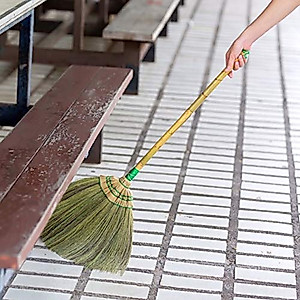 38" Thailanf Natural Grass Broom Bamboo Stick Handle for Sweeping Dirt, Dust, Garbage, Debris