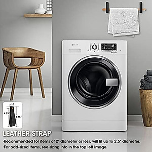 Abeillo 4 Pcs Leather Wall Hooks, Medium Leather Straps Hanger Towel Hook, Leather Strap Shelf Wall Hanging Strap Holder for Bathroom Kitchen Bedroom Nordic Boho Decor(Black)