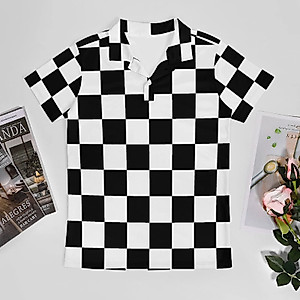 Ykklima Black White Race Checkered Flag Pattern Mens Polo Shirts Short Sleeve Moisture Wicking Fashion Shirt for Men