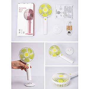 Swiss Crafts SWISSCRAFTS Portable Mini Handheld Fan, USB Rechargeable Personal Fan with Base, 3 Step Speed, 5 Blades, High Compatibility Mini Fan for Office, Outdoor, Camping, Beach(2 Set, Pink)