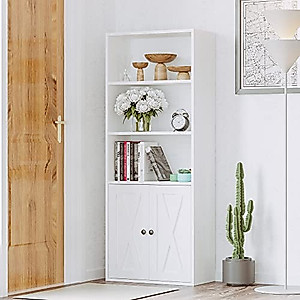 IRONCK Industrial Bookshelves and Bookcases with Doors 11.8in Depth Floor Standing 5 Shelf Display Storage Shelves Bookcase Home Decor Furniture for Home, Office, Living Room, Bedroom