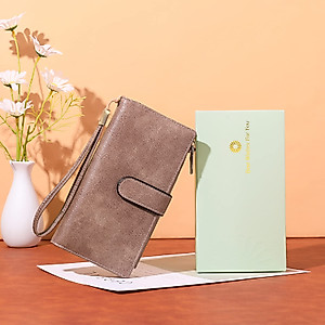 GOIACII Womens Wallets Large Capacity Credit Card Holder Rfid Wallet Women Double Zipper Pocket Leather Bifold Ladies Wristlet Clutch Wallet