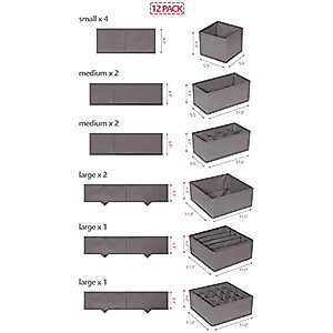 DIOMMELL 12 Pack Foldable Cloth Storage Box Closet Dresser Drawer Organizer Fabric Baskets Bins Containers Divider for Baby Clothes Underwear Bras Socks Lingerie Clothing,M Grey 11-2224