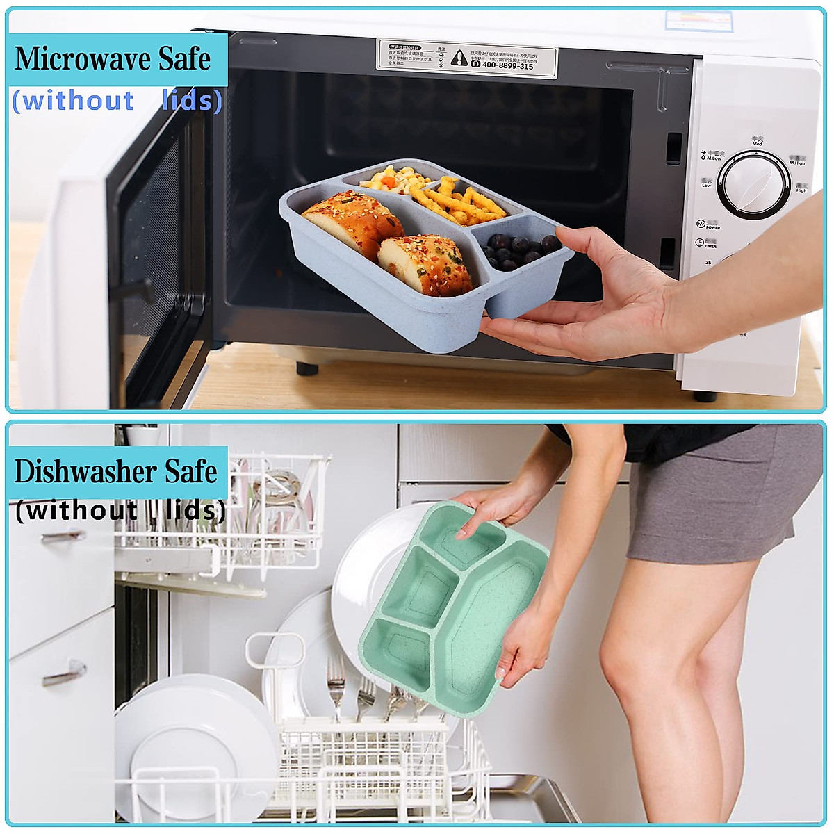 xhongz 4 Compartment Meal Prep Lunch Containers for Adults, 4 Pack Bento Lunch Box, Durable BPA Free Plastic Reusable Food Storage Containers with lid, Microwave/Dishwasher Safe