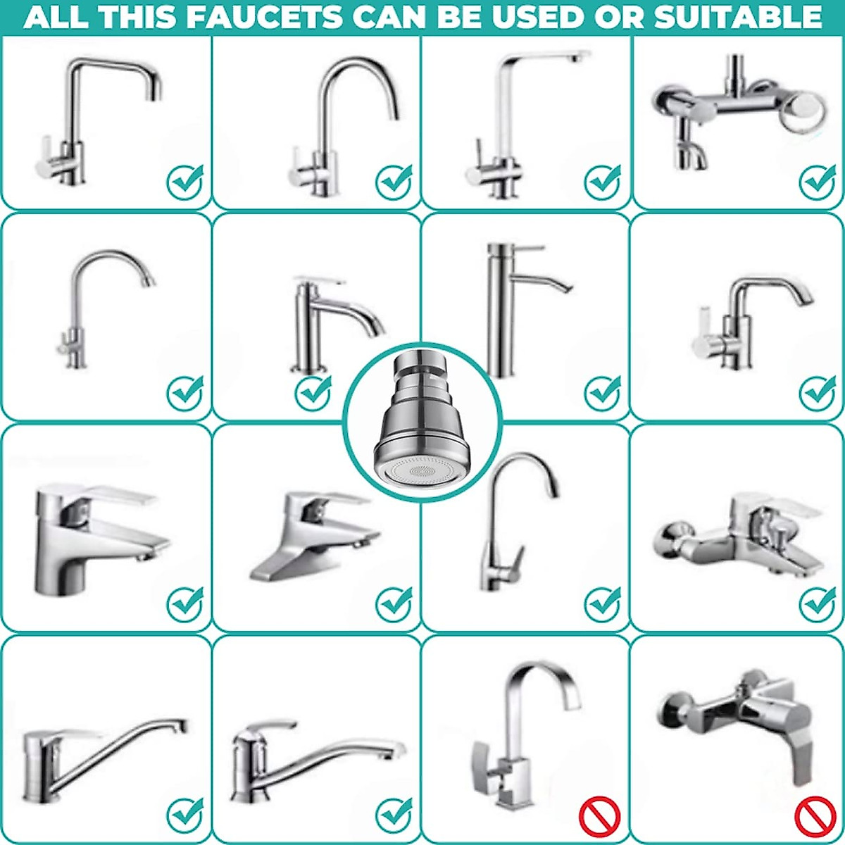 Kitchen Faucet Head Replacement,Faucet Sprayer Attachment for Kitchen Sink,Kitchen Tap Head Rotatable,Anti-Splash Kitchen Faucet Nozzle Head,Water Saving Faucet Aerator for Sink (Brushed Nickel)