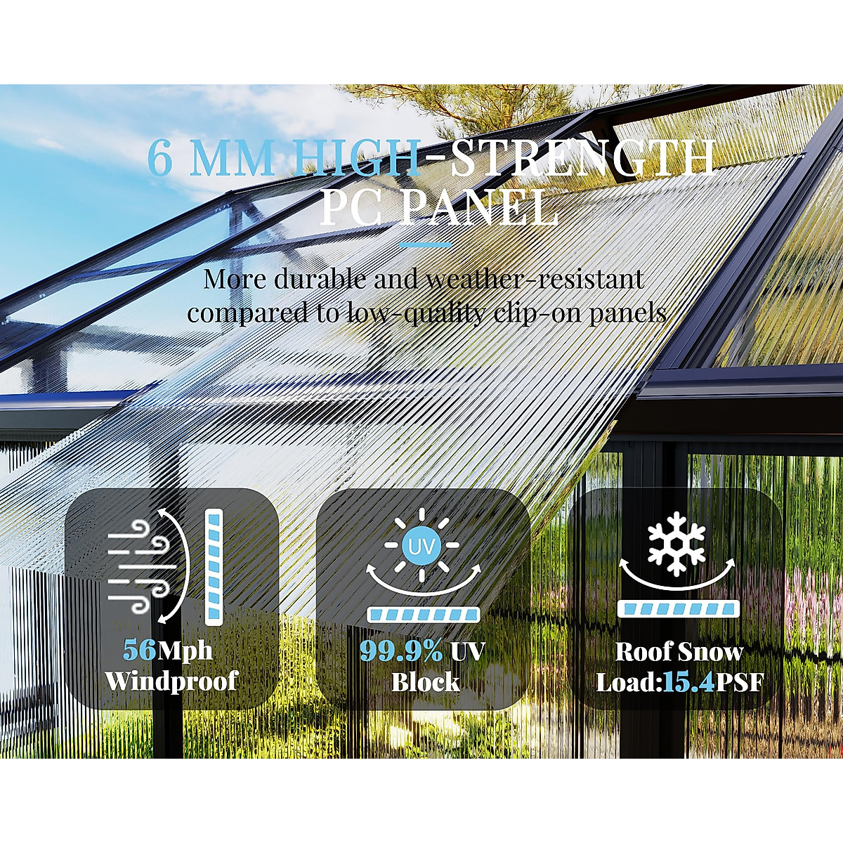 Jocisland 7.5x9.4x7.4 FT Outdoor Aluminum Polycarbonate Greenhouse with Ventilation and Rain Gutter, 2 Swing Doors with Hook, Walk in Greenhouse for Outdoors Backyard Garden