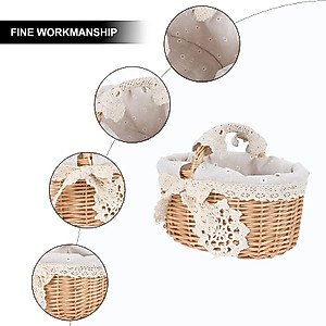 generic Wicker Woven Basket Multipurpose Basket with Handle Linen Cotton Cloth Lining for Storage and Decorations