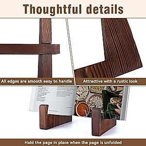 DEBETOOL Cookbook Stand for Kitchen - 8.8 inch Wooden Cookbook Holder for Kitchen Counter, Multifunctional Recipe Book Stand，Rustic Brown Recipe Book Holder Stand