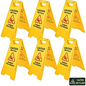 WYZXR Wet Floor Sign Yellow Caution Wet Floor Signs 6 Packs Double Sided Floor Wet Sign Public Safety Fold-Out Wet Floor Cones Bilingual Wet Sign Floor Stand Plastic Board for Indoor and Outdoor