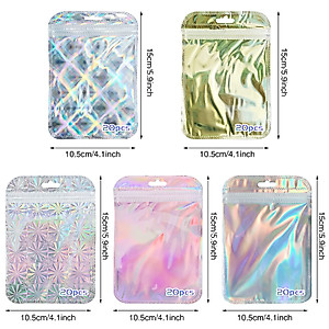 itechpanda 100 PCS Resealable Holographic Zip Lock Mylar Bags, 4 x 5.8 Inch PVC Plastic Self-seal Zipper Waterproof Bags for Jewelry, Samples, Candy, Small Parts & Party Favor Food Storage
