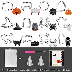 Halloween Cookie Cutters Set 12 PCS, Cobwebs, Corn, Wizarding Hat, Tombstone, Spider, Ghosts, Bats, Skeletons, Coffins, Pumpkins, Zombie Teeth…