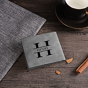REMFACIO Custom Mens Wallets Photo Engraved Leather Wallets for Men Personalized Wallets for Men Birthday Valentines Day Gifts (Gray)