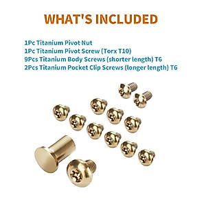 13Pcs Complete Titanium Screw and Pivot Dress Kit for Benchmade 535 Bugout, Mini Bugout 533 and Bailout 537, Includes Handle and Pocket Clip Screws, Gold