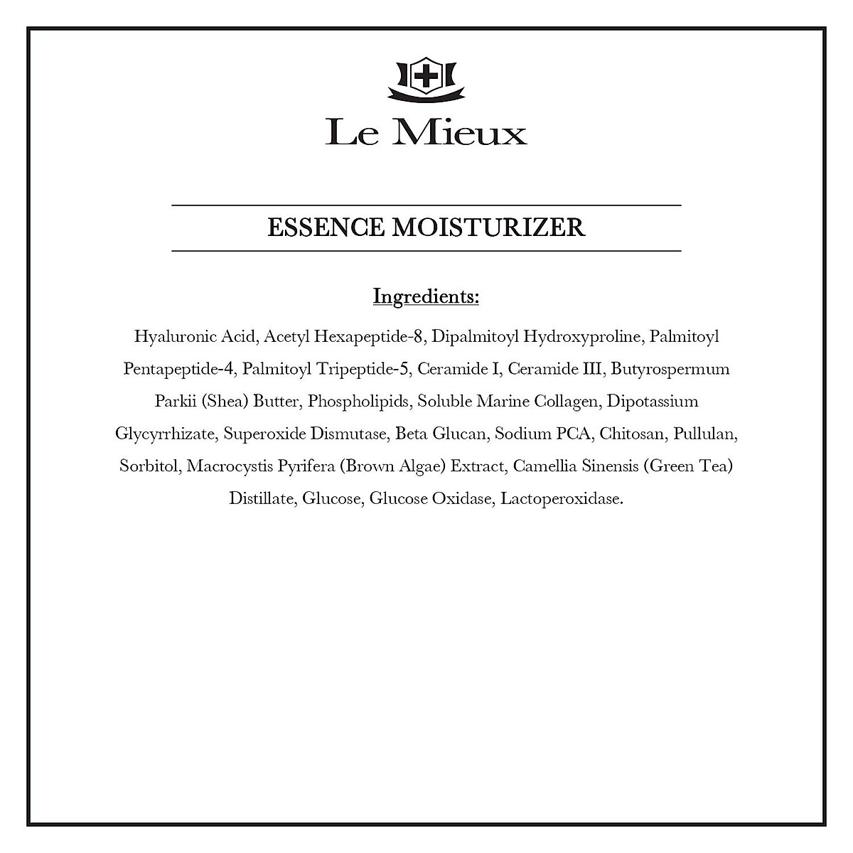 Le Mieux Essence Moisturizer - Peptide-Infused Facial Anti Aging Emulsion with Marine Collagen, Hexapeptide-8 & Hyaluronic Acid Base, Hygrating & Fragrance-Free (4.2 oz / 125 ml)