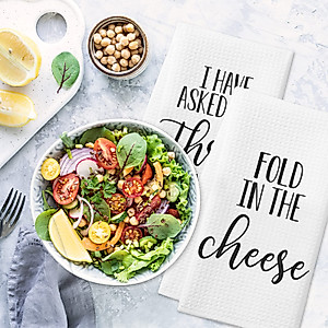 Saukore Fold in The Cheese Kitchen Towels, 2 Pack Waffle Weave Dish Towels TV Show Merchandise Gift, Funny Bathroom Hand Towels, Birthday Christmas Housewarming Gifts for SC Fans