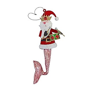 Beachcombers 7.5" Metal Santa Mermaid with Drum Ornament Multi