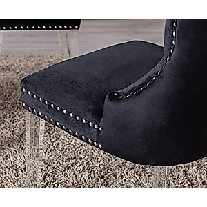 Kmax Velvet Elegant Upholstered Dining Chairs, Armless Accent Chair with Ring Pull Acrylic Legs, Set of 2 - Black