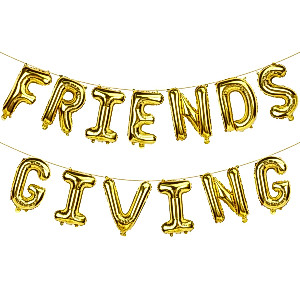 Friendsgiving Balloons, Friends Giving Banner for Party Decorations, Foil Balloons for Friendsgiving Decor (Gold)