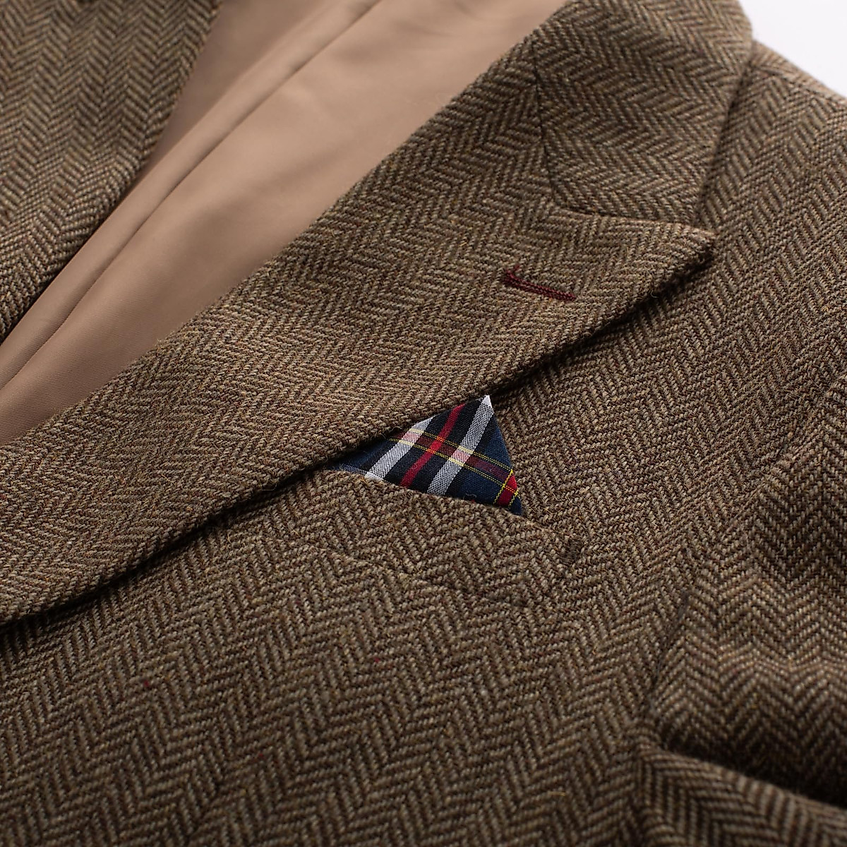 Men's Vintage Herringbone Tweed Blazer Winter Peak Lapel Wool Blend Jacket Coffee Herringbone L