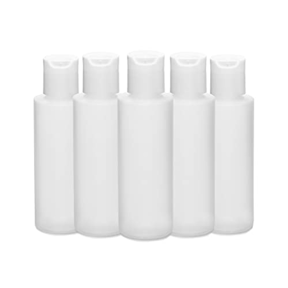 Designetics THNK, Plastic Bottle Squeeze Containers with Disc Top, Reusable, Refillable, Great for Travel-Size Hand Sanitizers and On-the-Go Liquids (5-pack, 4-oz)