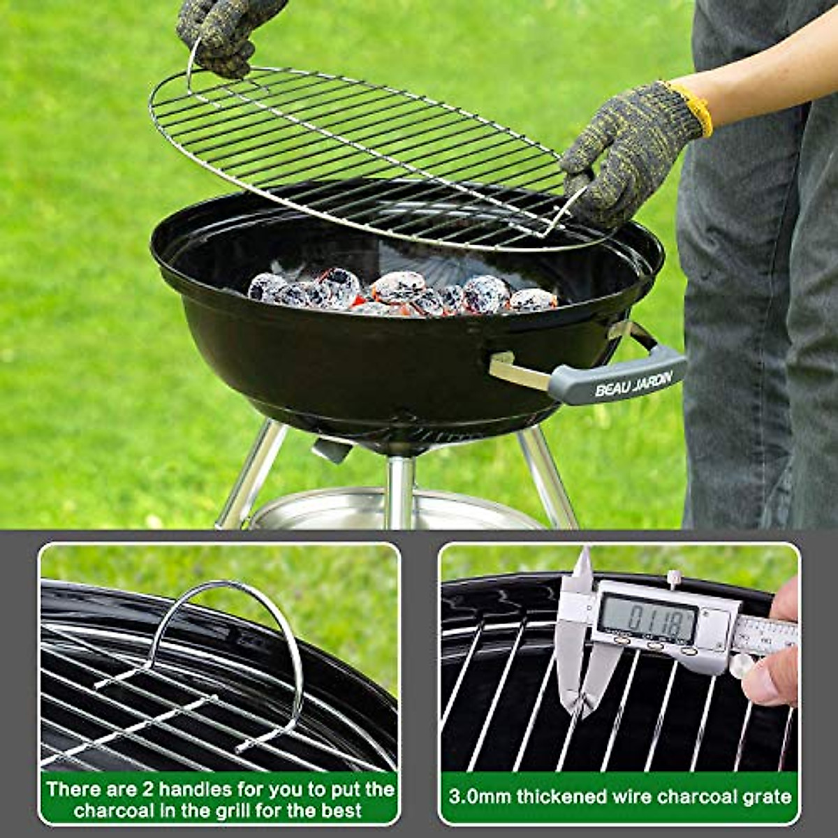 18 Inch Charcoal Grill Bundle Charcoal Chimney Starter for Outdoor Camping Cooking Grill Kit