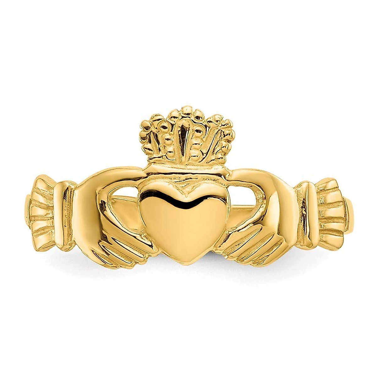 14K Yellow Gold Polished Ladie's Claddagh Ring ~ Size 7