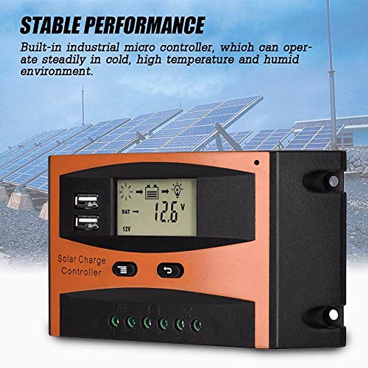 Solar Panel Controller, 30A 50V LCD Smart PWM Solar Panel Charge Controller with Dual USB IP32 Waterproof Solar Controller for Solar Green Light, Solar Light Billboards, etc.(30A)