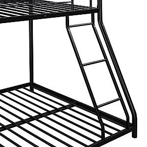 HUAYICUN Bunk Bed Twin Over Full Size with Ladder, Twin Over Full Bunk Bed and Full-Length Guardrail, No Box Spring Needed, Noise Free