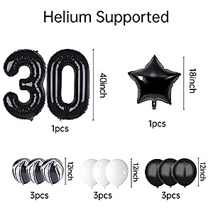 30th Birthday Decorations for Him,Happy 30th Birthday Balloons Bouquet,30th Anniversary Balloons,30 balloon numbers,Black Party Decorations for Women Men