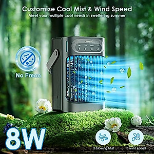 Portable Air Conditioners Cooling Fan – Daonsuty Mini Conditioner, Evaporative Cooler with 3 Cool Mist & Speeds, 7 Night Light 2-8H Timer, Personal for Bedroom Office Camping Black JBN-001