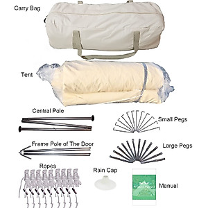 BOOMLATU 4 Season Waterproof Large Family Camping Cotton Canvas Bell Tent Beige Glamping Tent with Roof Stove Jack Hole and Electric Cable Hole (Diameter: 5M-16.4ft)