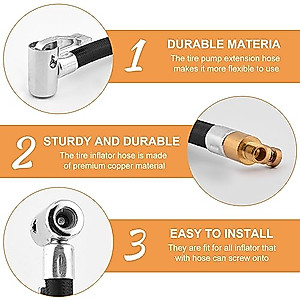 1 Pc Tire Inflator Hose-60cm, Fine Thread Air Pump Hose Lengthened with Valve Adaptors Flexible for Car Bicycle Tire Pump's Hose(Main Black)