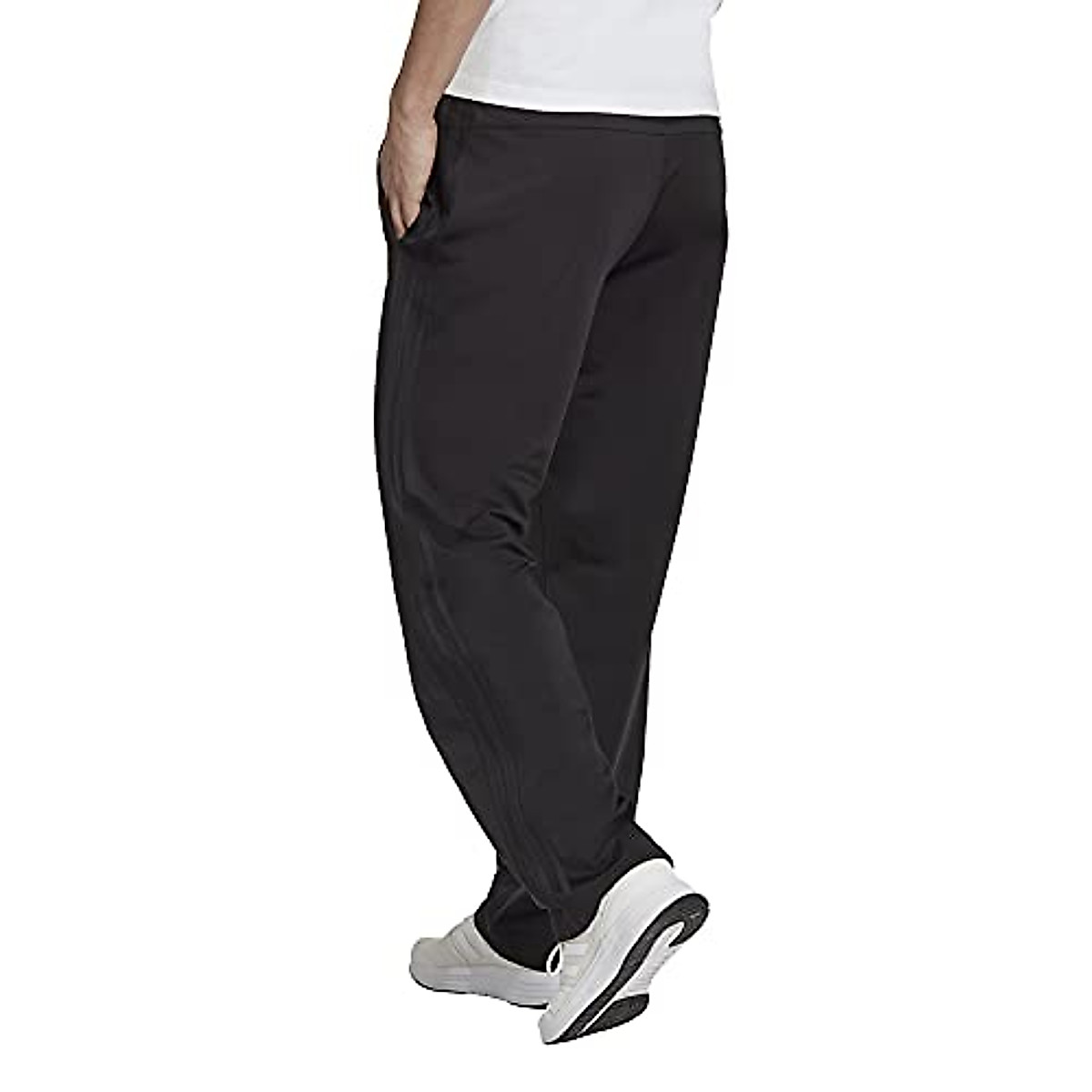 adidas Men's Essentials Warm-Up Open Hem 3-Stripes Tracksuit Bottoms, Black/Black, Small
