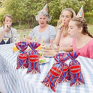 Jayomoli Carnival Circus Holiday Plastic Bags, 100pcs Cellophane Treat Bags Popcorn Bag, Candy Cookie Wrapping with Twist Ties for Party Favors Supply