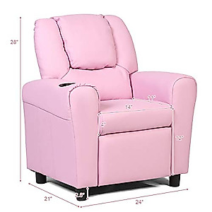 Costzon Kids Recliner Chair with Cup Holder, Toddler Furniture Children Armrest Sofa w/Headrest & Footrest for Girls Boys Baby Bedroom, Kids Room, PU Leather Kids Recliner Couch (Pink)